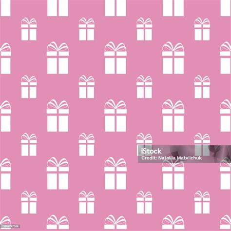 선물 상자 완벽 한 패턴입니다 벡터 배경입니다 선물 텍스처를 반복합니다 흰색 선물 상자 분홍색 배경 막입니다 포장지 베이비 샤워