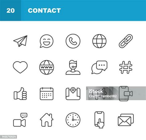 저희에게 라인 아이콘에 문의하십시오 편집 가능한 스트로크 픽셀 완벽한 모바일 및 웹용 캘린더 채팅 전자 메일 Faq 링크 지도
