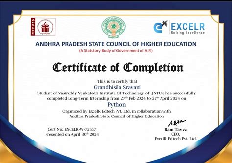 Grandhisila Sravani On Linkedin Python Internship Excelr