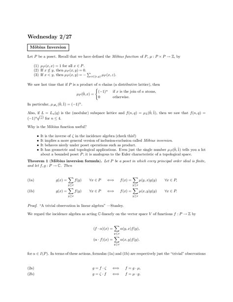 Möbius Inversion and Its Applications in Combinatorics Study notes Mathematics Docsity