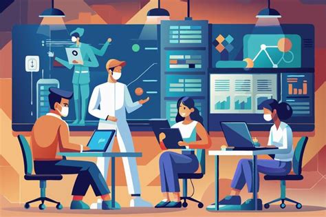 Students Using Ai Algorithms To Analyze Complex Datasets Vector