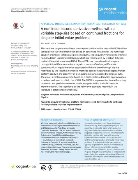 Pdf A Nonlinear Second Derivative Method With A Variable Step Size Based On Continued