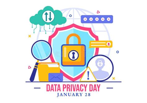 Data Privacy Day Vector Illustration Featuring A Lock On A Screen Representing Secure