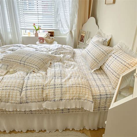 直播同款纯棉床盖四件套公主风荷叶花边床单全棉三件套床上用品虎窝淘