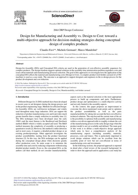Pdf Design For Manufacturing And Assembly Vs Design To Cost Toward