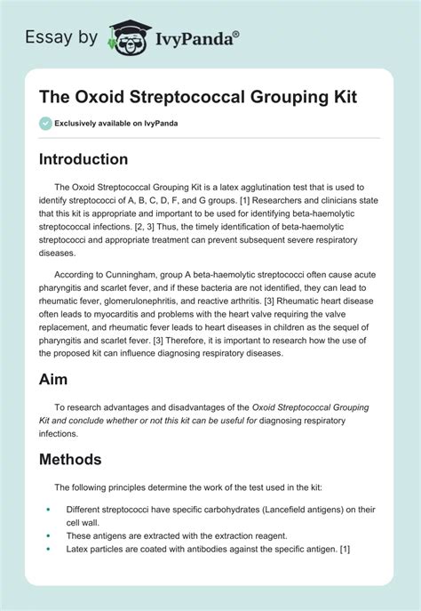 The Oxoid Streptococcal Grouping Kit 663 Words Essay Example
