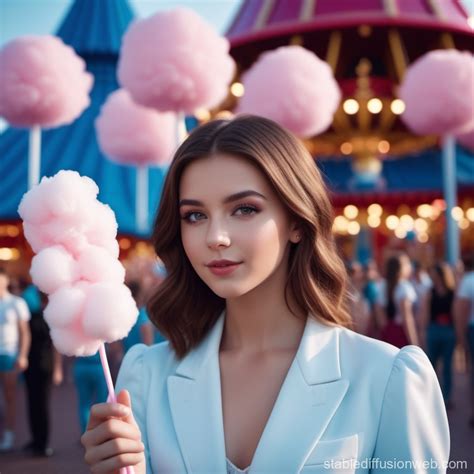 Woman Singer With Cotton Candy In Theme Park Stable Diffusion Online