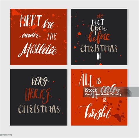 손으로 만든 벡터 추상 메리 크리스마스 카드 인사말 우아한 필기 현대 메리 크리스마스 서 예 단계 설정 및 백색과 빨강 바탕에 고립 된 따옴표 행복 한 새 해 개념