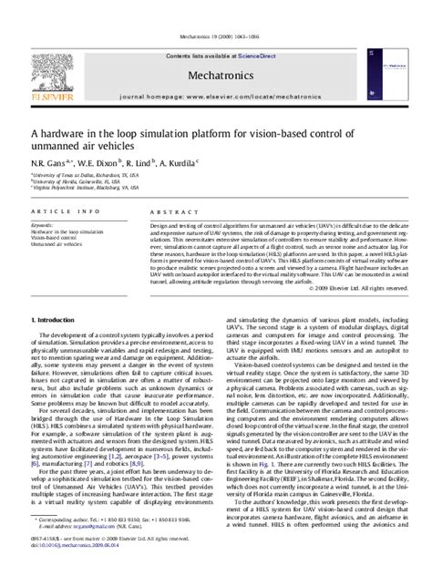 Pdf A Hardware In The Loop Simulation Platform For Vision Based Control Of Unmanned Air Vehicles