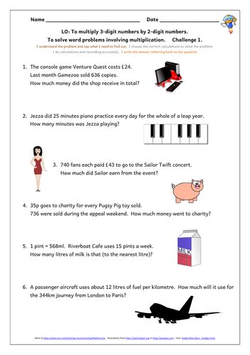 Multiplication Year 5 Written Multiplication 3 Digits X 2 Digits Challenges And Activities