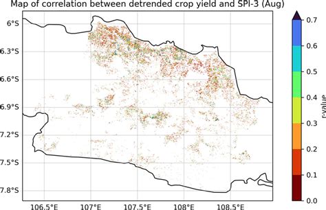Map Of The Correlation Between Detrended Crop Yield And Spi 3 On The