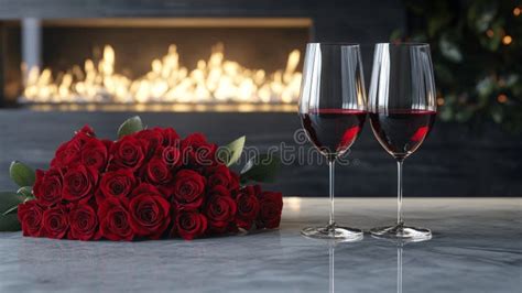 Two Elegant Wine Glasses Filled With Red Wine Standing Next To A