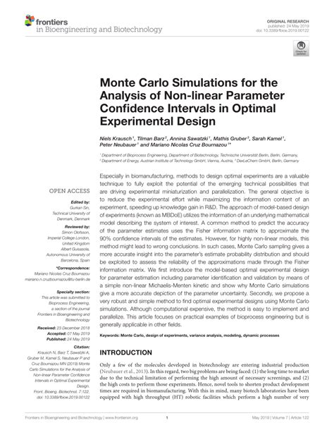 Pdf Monte Carlo Simulations For The Analysis Of Non Linear Parameter Confidence Intervals In
