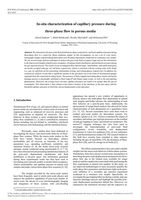 Pdf In Situ Characterization Of Capillary Pressure During Three Phase Flow In Porous Media
