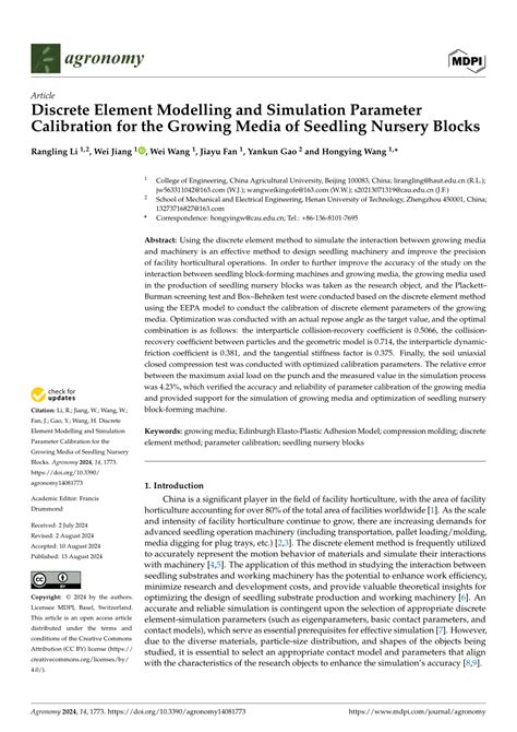 Pdf Discrete Element Modelling And Simulation Parameter Calibration For The Growing Media Of