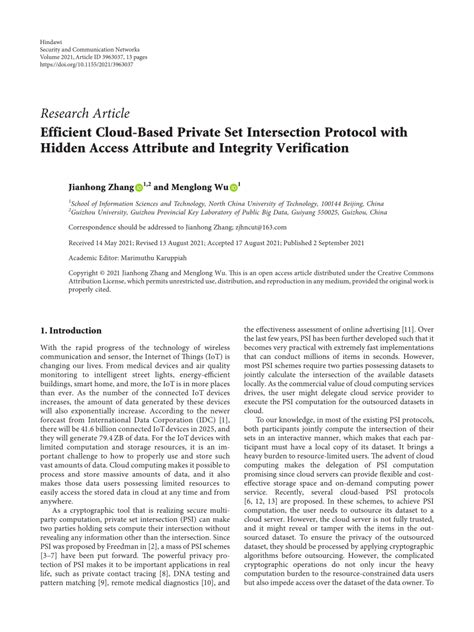 Pdf Efficient Cloud Based Private Set Intersection Protocol With Hidden Access Attribute And