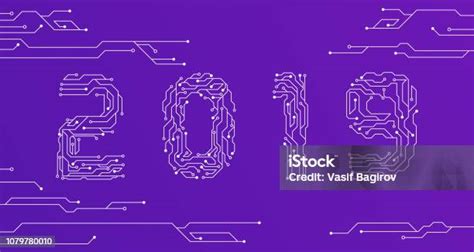 회로 보드 2019 기술 Cpu 마이크로프로세서 인터페이스 미래 벡터 배경입니다 회로 번호 디지털 개념입니다 Pcb 그림 행복 한 새 해 2019 0명에 대한 스톡 벡터