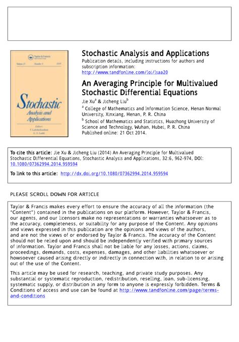 Pdf An Averaging Principle For Multivalued Stochastic Differential Equations