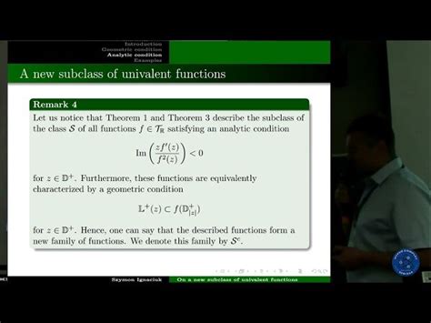 Free Video On A New Subclass Of Univalent Functions From Hypercomplex Seminar Class Central