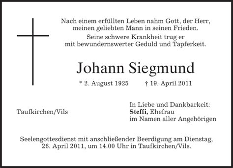 Traueranzeigen Von Johann Siegmund Trauermerkurde