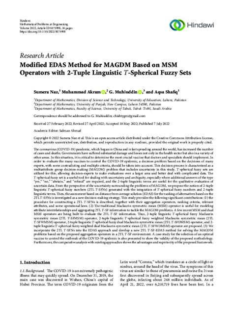 Pdf Modified Edas Method For Magdm Based On Msm Operators With 2 Tuple Linguistic T Spherical