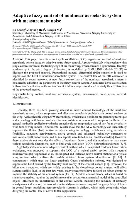 Pdf Adaptive Fuzzy Control Of Nonlinear Aeroelastic System With