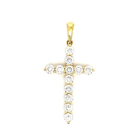 18k Yellow Gold Diamond Cross Pendant Pink Diamond