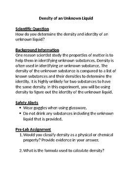 Density Of An Unknown Liquid Lab By All Means All Teaching TPT