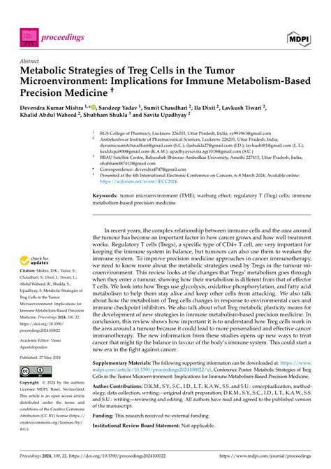 Pdf Metabolic Strategies Of Treg Cells In The Tumor Microenvironment