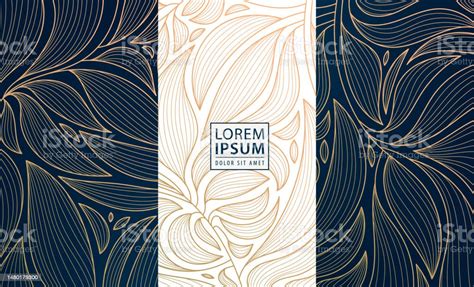 벡터 디자인 요소 레이블 프레임 청첩장 소셜 넷 스토리 포장 고급 제품 향수 비누 와인 세트 선 황금 배경 나뭇잎이있는 꽃 패턴 스파 온천에 대한 스톡 벡터 아트 및 기타