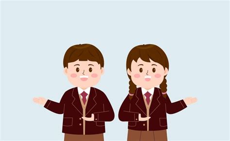교복을 입은 소년과 소녀 프리미엄 벡터