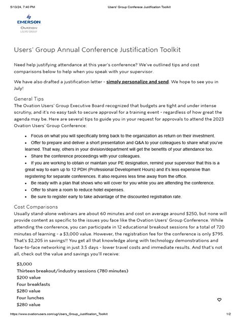 Users Group Conferece Justification Toolkit Pdf Business