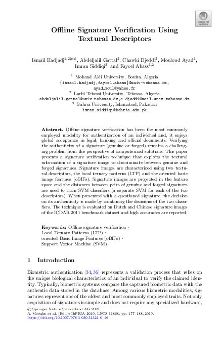 Pdf Offline Signature Verification Using Textural Descriptors