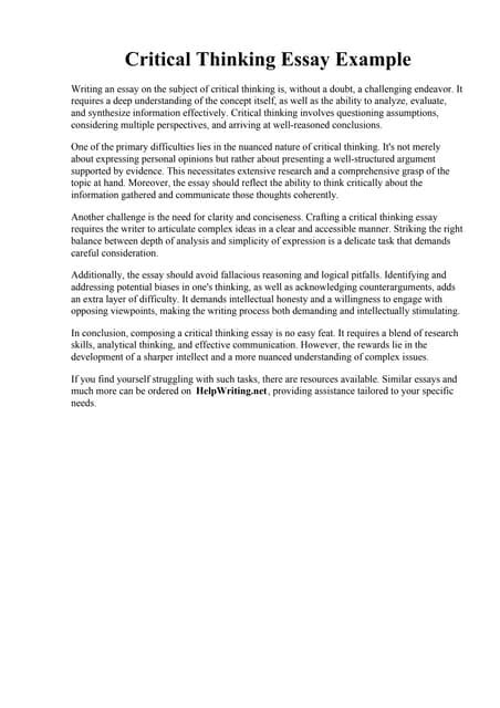 Critical Thinking Essay Example Critical Thinking Essay Sample How Essay Writing Can Enhance