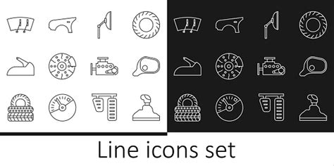 세트 라인 기어 시프터 자동차 거울 앞유리 와이퍼 캘리퍼가 있는 브레이크 디스크 핸드브레이크 엔진 및 펜더 아이콘 벡터 거울에 대한 스톡 벡터 아트 및 기타 이미지 Istock