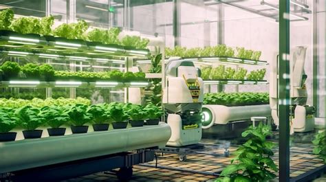 Premium Ai Image Smart Robots Growing Organic Vegetables In Greenhouses Automation Of Agroindustry