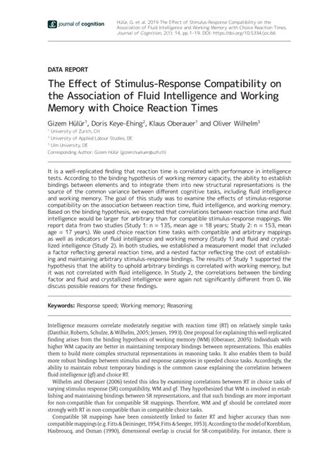 Pdf The Effect Of Stimulus Response Compatibility On The Association Of Fluid Intelligence And