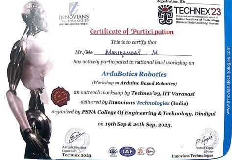 Manikandan M On Linkedin Arduino Robotics Technex23 Iitvaranasi Innovianstechnologies