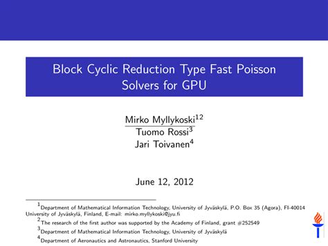 Pdf Presentation Block Cyclic Reduction Type Fast Poisson Solvers For Gpu