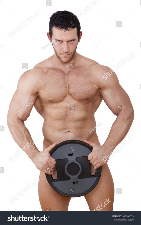Sexy Naked Muscular Model Holding Weight Stock Photo Shutterstock