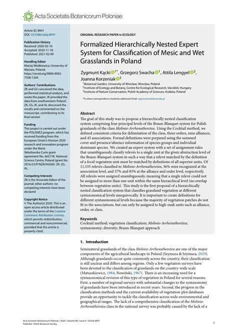 Pdf Formalized Hierarchically Nested Expert System For Classification Of Mesic And Wet