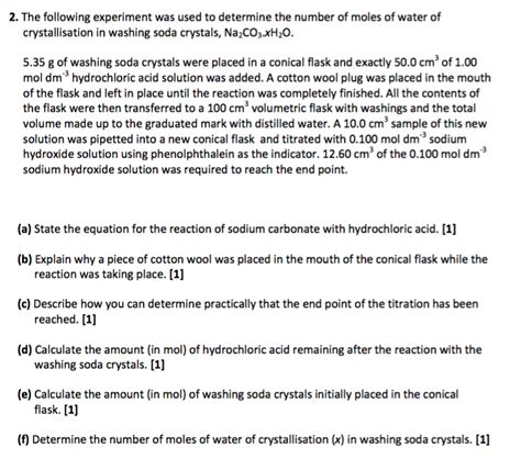 Solved The Following Experiment Was Used To Determine The