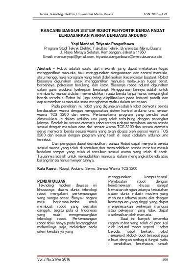 Rancang Bangun Sistem Robot Penyortir Benda Padat Berdasarkan Warna