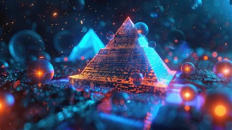 Glowing Data Orbs Orbiting A Digital Pyramid Premium Ai Generated Image