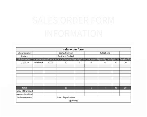 Free Order Form Template Excel