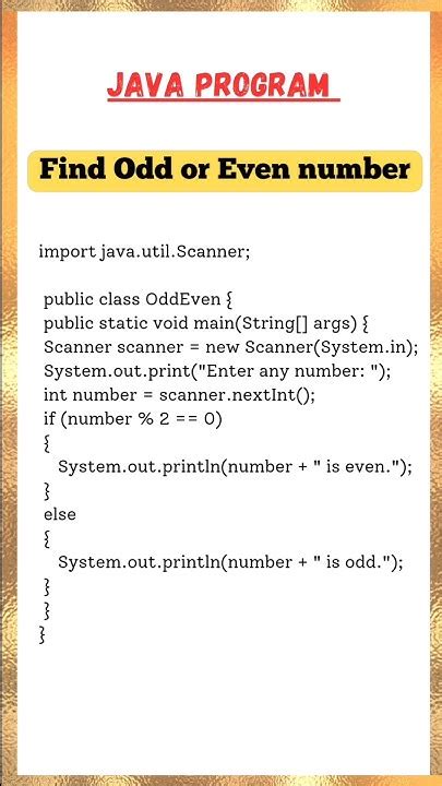 Java Program To Find Odd Or Even Number Java Javaprogramming Ytshorts Shorts Education