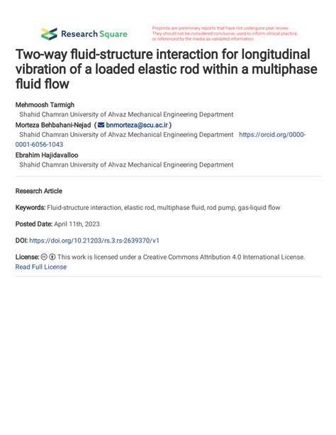 Pdf Two Way Fluid Structure Interaction For Longitudinal Vibration Of
