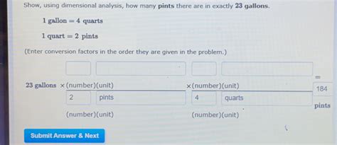 solved show using dimensional analysis how many pints there are in