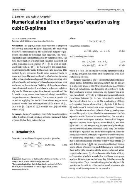 Pdf Numerical Simulation Of Burgers Equation Using Cubic B Splines