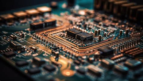 Complexity Of Electronics Industry Shown In Extreme Close Up Of Circuit Board Generated By Ai